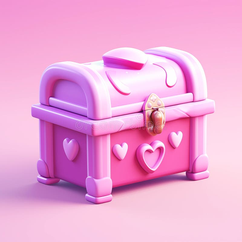 Cute 3D pink treasure box stock illustration. Illustration of metal ...