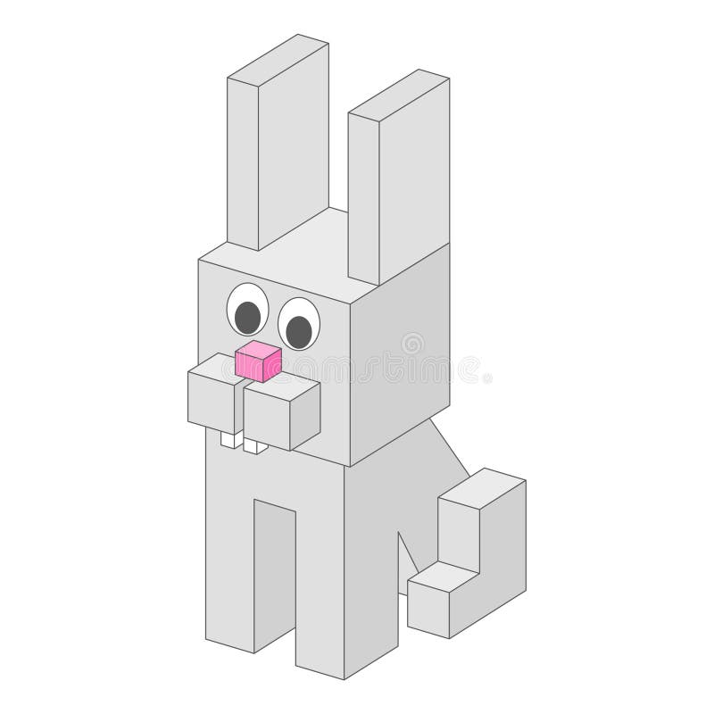 Cute 3D Rabbit Character in Pixel Style on a White Background Stock ...