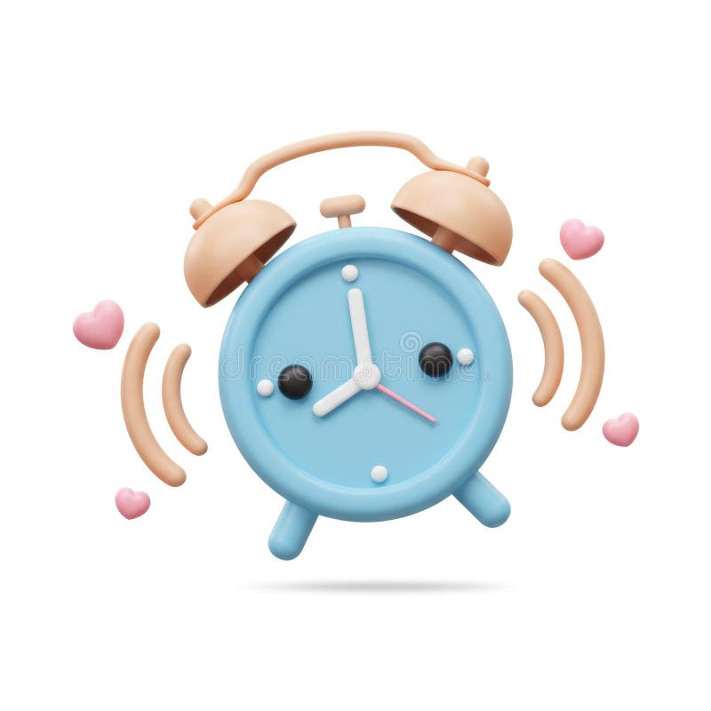 Cute 3D Render of a Blue Alarm Clock with Pink Hearts Stock ...