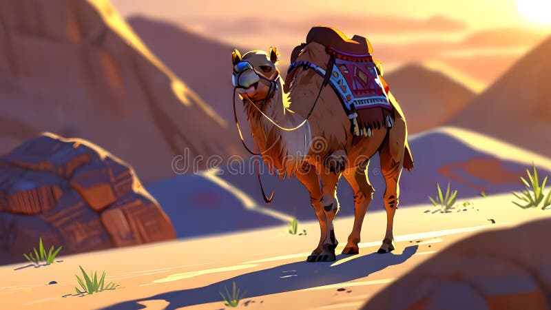 Cute 3D Render of a Cartoon Camel in the Desert Stock Illustration ...