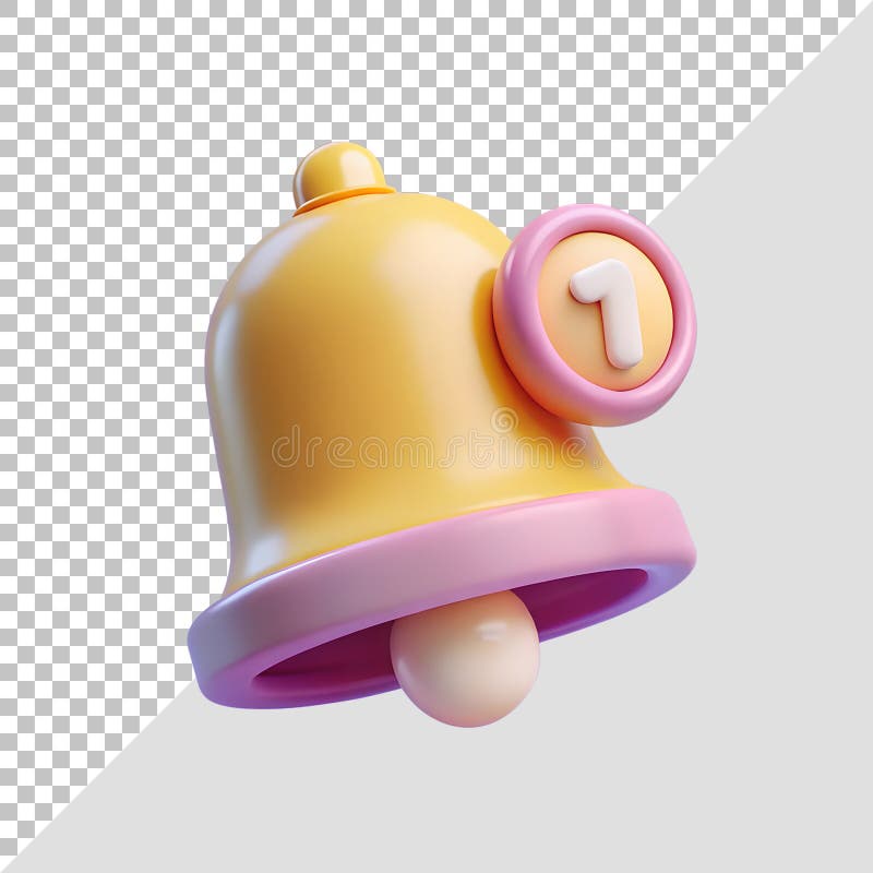 Cute 3D Render of Notification Bell Icon with One New Message, App UI ...