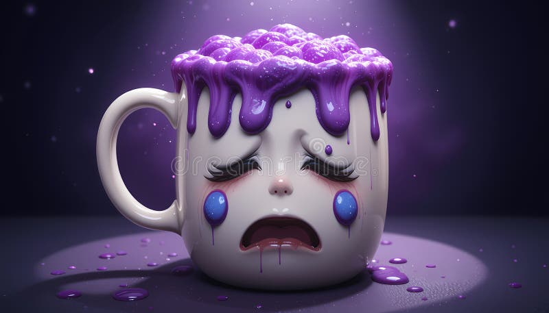 Cute 3D Render of an Overflowing Mug with a Sad Face Stock Illustration ...