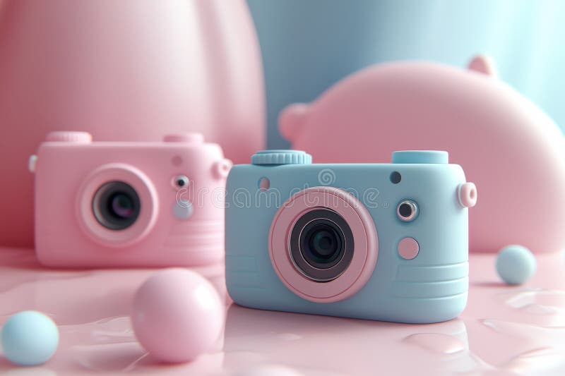 Cute 3D Render of a Pastel Colored Camera on Pink Background Stock ...