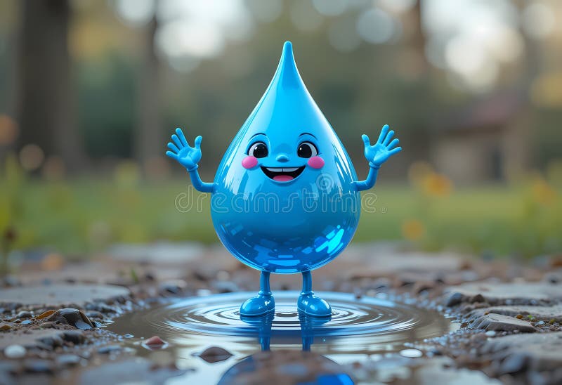 Cute 3D Render of a Smiling Water Droplet Stock Illustration ...