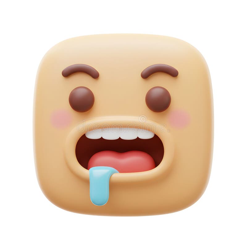 3D Render of a Square-Shaped Cartoon Face with a Drooling Expression a ...