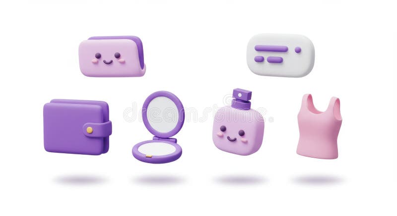 Cute 3D Rendered Items stock illustration. Illustration of makeup ...