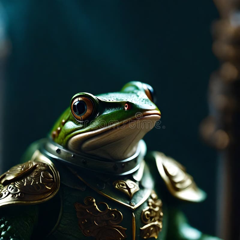 Cute 3d Rendered Ninja Frog in Golden Armor Striking a Fighting Pose in ...