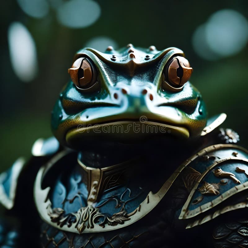 Cute 3d Rendered Ninja Frog in Golden Armor Striking a Fighting Pose in ...