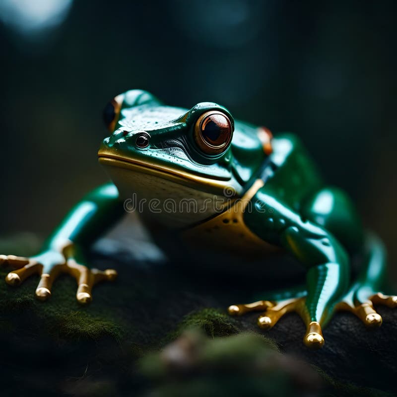 Cute 3d Rendered Ninja Frog in Golden Armor Striking a Fighting Pose in ...