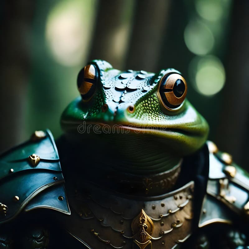Cute 3d Rendered Ninja Frog in Golden Armor Striking a Fighting Pose in ...