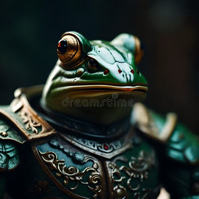 Cute 3d Rendered Ninja Frog in Golden Armor Striking a Fighting Pose in ...