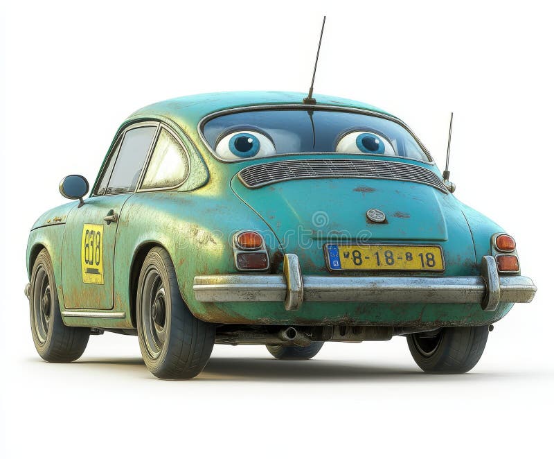 A Cute 3D Rendering of a Cartoon Green Car that Has Eyes Stock ...