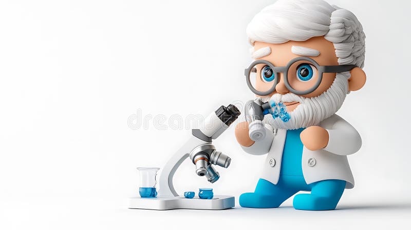 Cute 3D Scientist Character with Microscope Stock Illustration ...