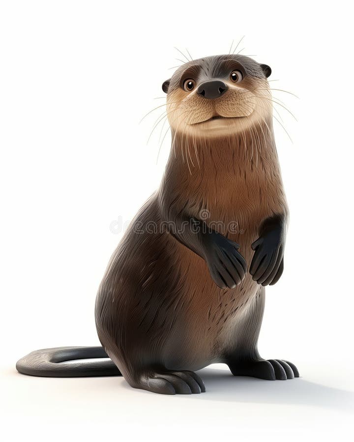 Cute 3D Side View of Dark Otter with Friendly Expression Stock ...