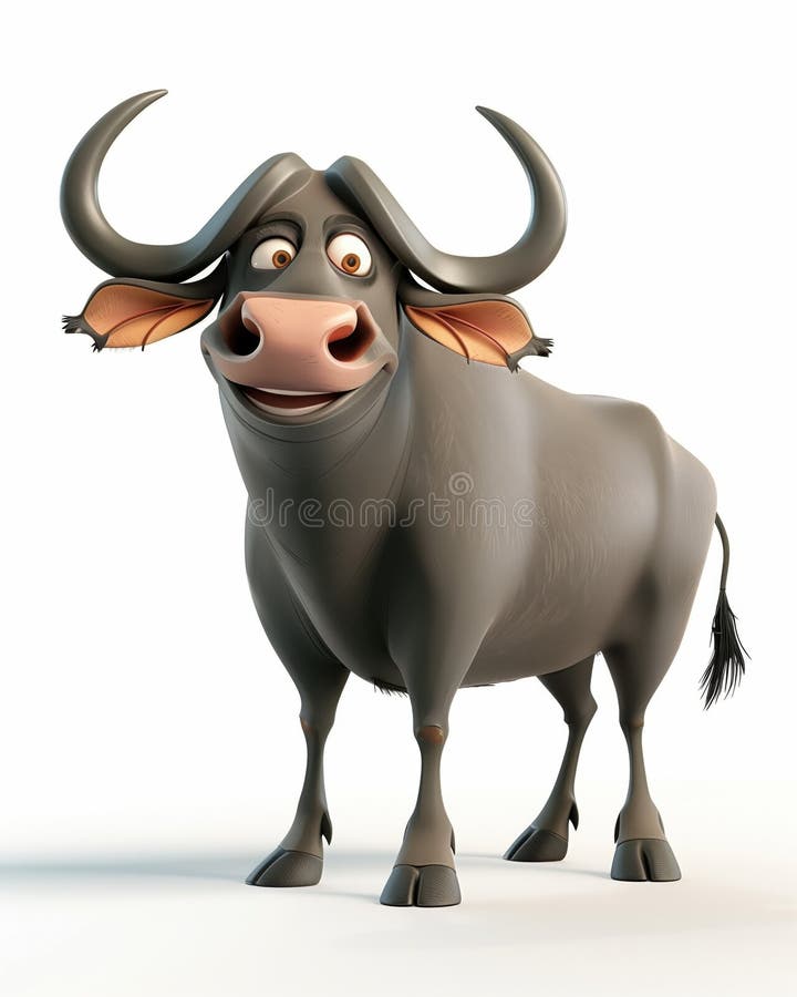 Cute 3D Side View of Water Buffalo with Friendly Expression Stock ...