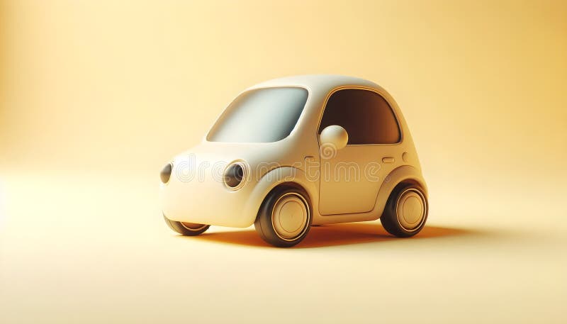 Cute 3D Small Car with Pastel Yellow Background and Rounded Soft Frame ...