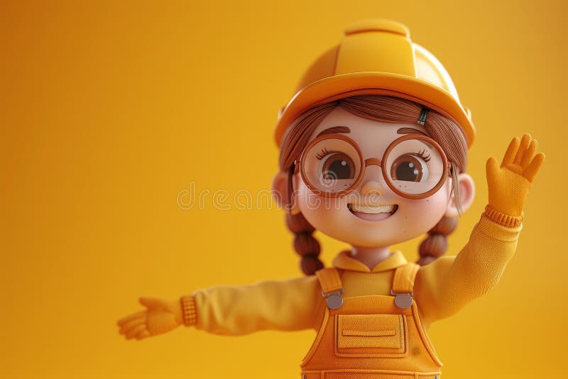 A Cute 3D Style Character of a Friendly Female Construction Worker ...