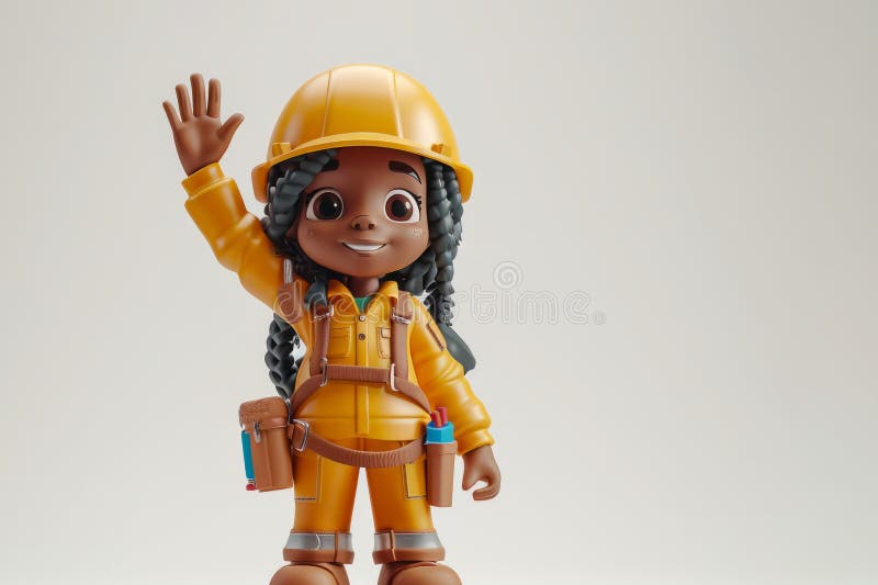 A Cute 3D Style Character of a Friendly Female Construction Worker ...