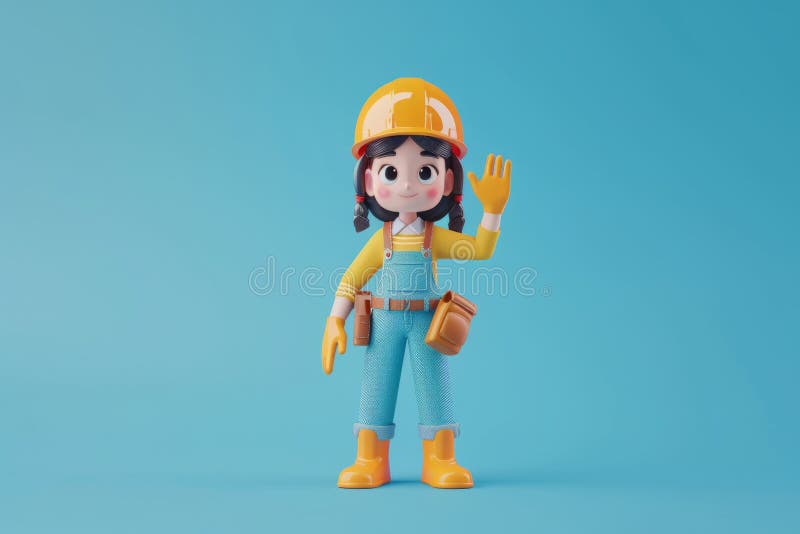 A Cute 3D Style Character of a Friendly Female Construction Worker ...