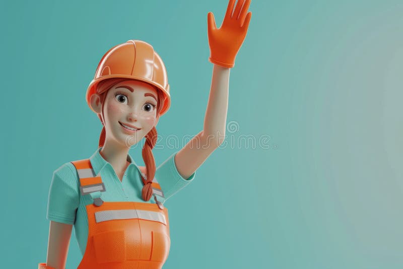 A Cute 3D Style Character of a Friendly Female Construction Worker ...