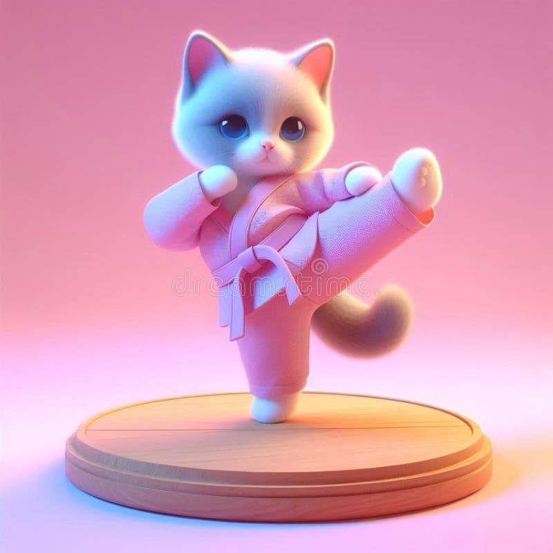 Cute 3d Style Kitten Practice Karate in Pastel Colours Stock ...