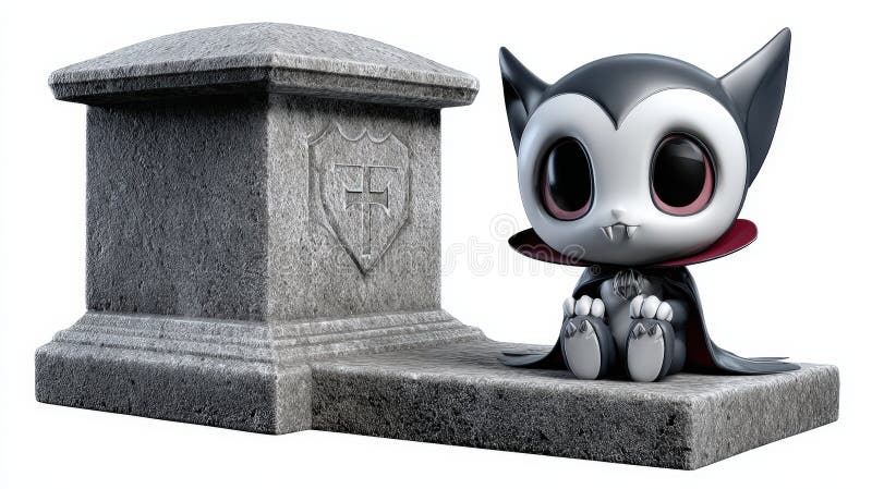 Cute 3D Vampire Character Sitting on a Tombstone in a Spooky Setting ...