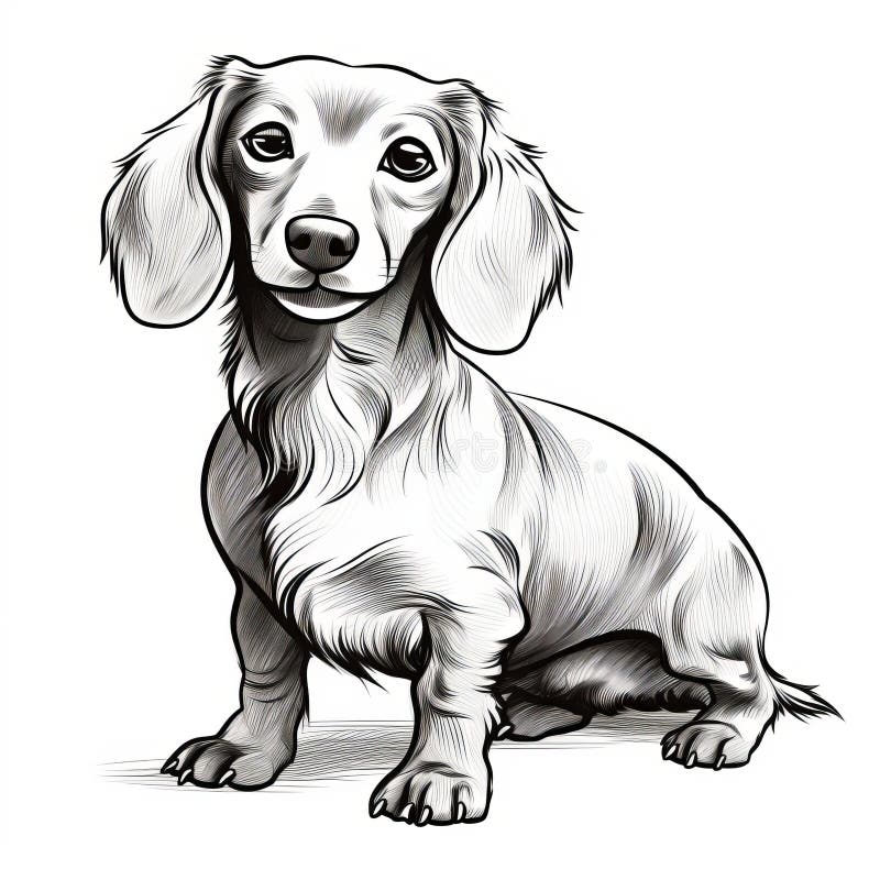 Cute Dachshund Line Drawing in Artgerm Style Stock Illustration ...