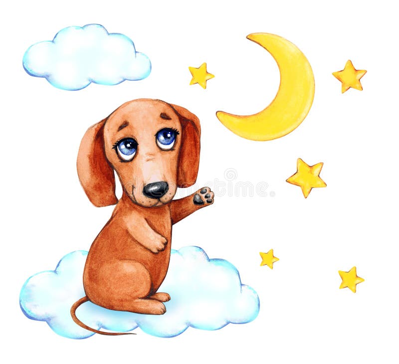 Cute Dachshund Puppy on Cloud Stock Image - Image of colorful, animal ...