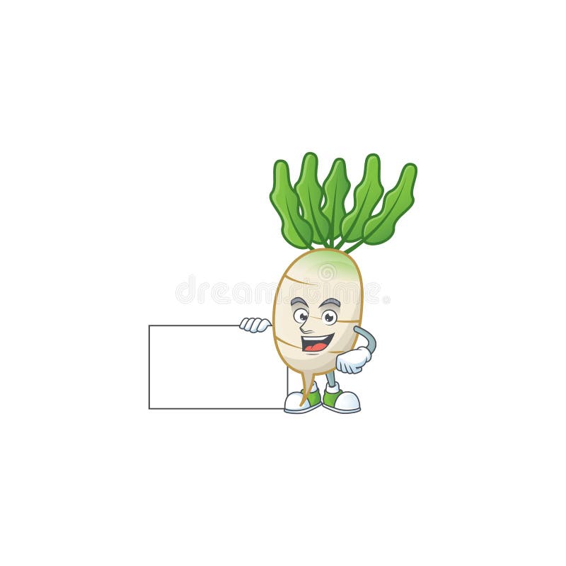 Cute Daikon Cartoon Character with a Board Stock Vector - Illustration ...