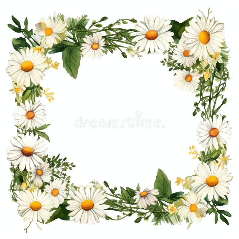 Cute Dainty Daisy Border Floral Frame Watercolor Stock Illustration ...