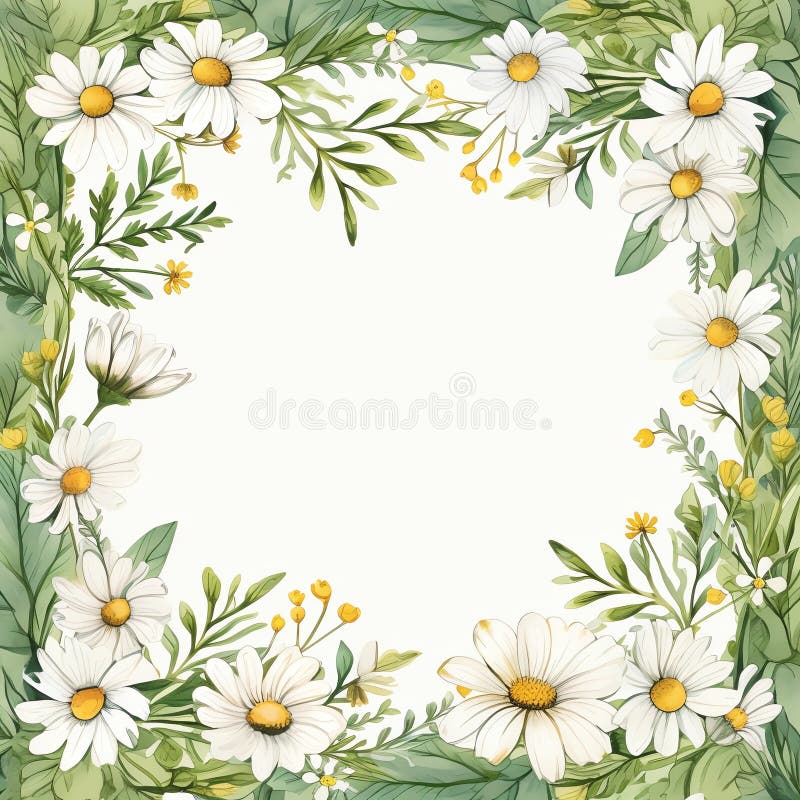 Cute Dainty Daisy Border Floral Frame Watercolor Stock Illustration ...