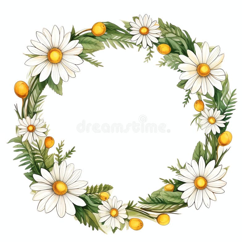 Cute Dainty Daisy Border Floral Frame Watercolor Stock Illustration ...