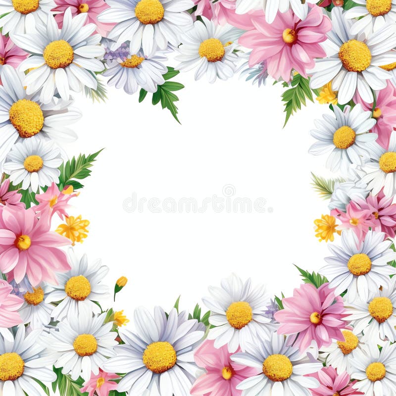 Cute Dainty Daisy Border Floral Frame Watercolor Stock Illustration ...