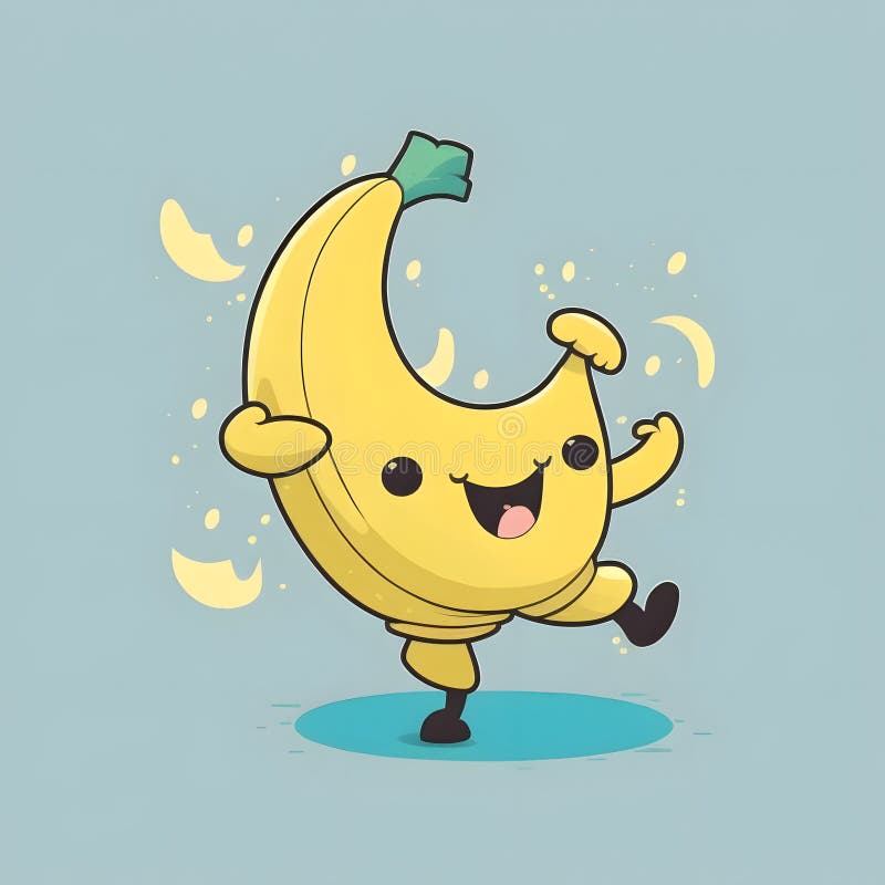 Cute Dancing Banana Illustration on Light Blue Background. Generative ...
