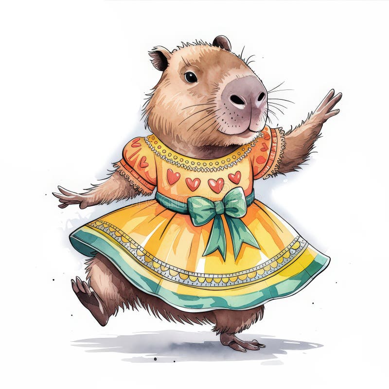 Cute Capybara Beaver in a Bright Dress. Stock Illustration ...