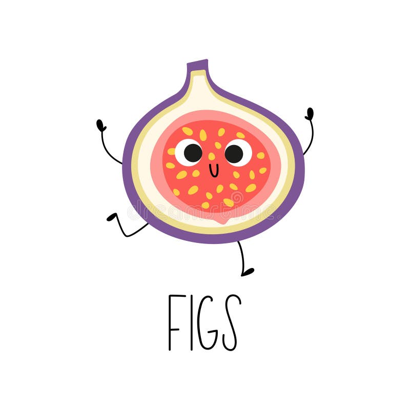 Cute Dancing Hand Drawn Figs Character. Learning Fruit Flashcard with ...