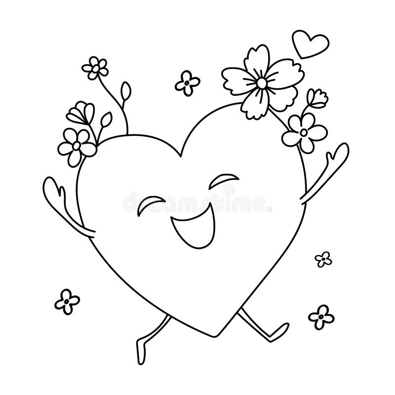 Cute Dancing Heart with Flowers. Vector Illustration Stock Vector ...