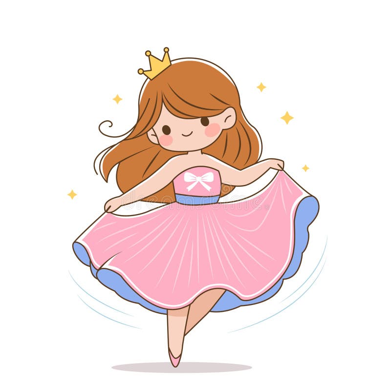 Cute Dancing Princess with Crown. Flat Vector Illustration Isolated on ...
