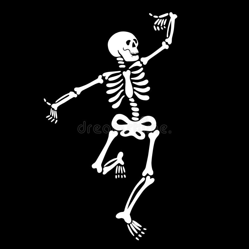 Cute Dancing Skeleton on a Black Background. Vector Stock Vector ...
