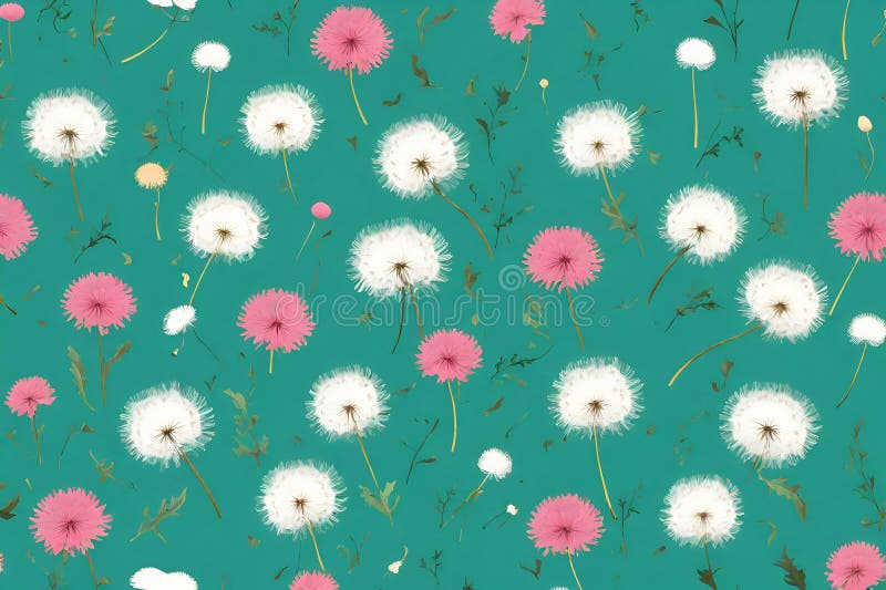 Cute Dandelion Blowing Floral Pattern Stock Illustration - Illustration ...
