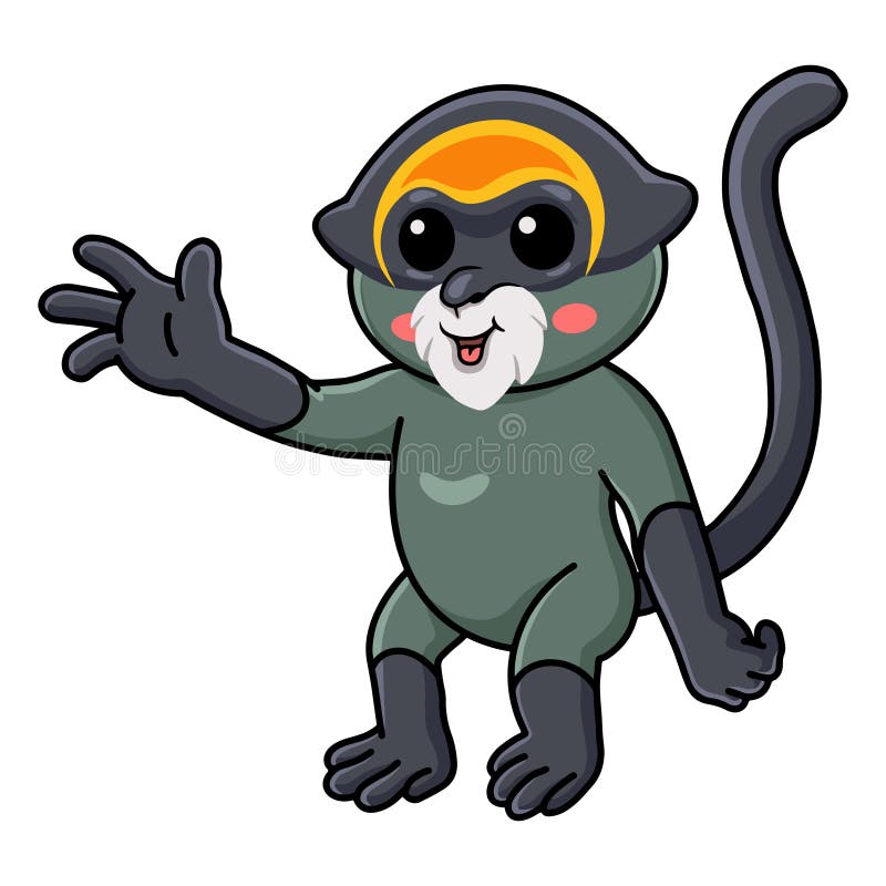 Cute De Brazza`s Monkey Cartoon Waving Hand Stock Vector - Illustration ...