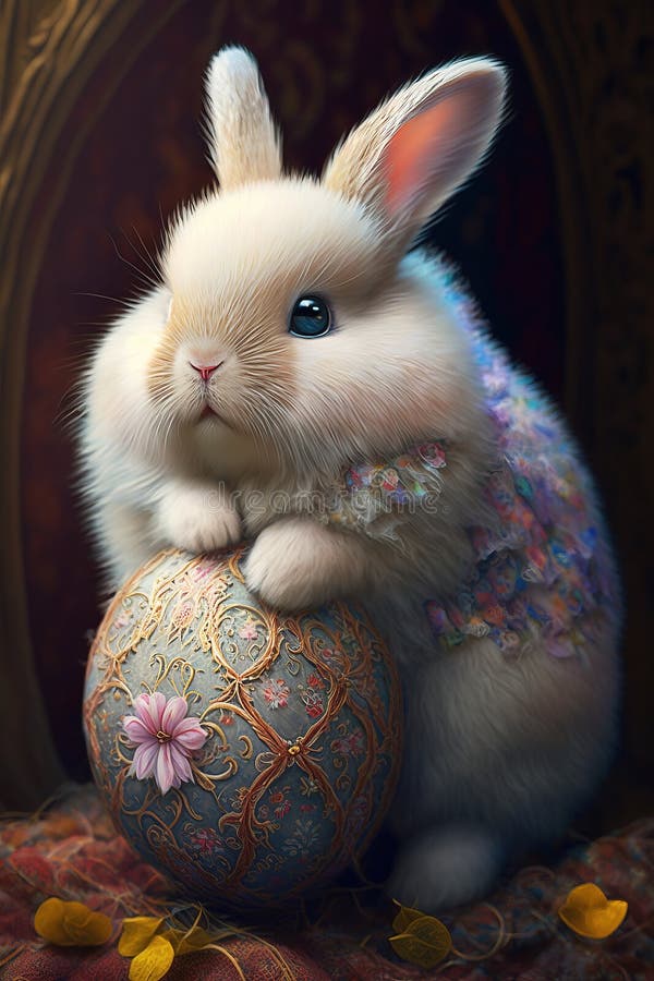 Cute Decorated Bunny with a Beautiful Ornamental Egg. AI Generated ...