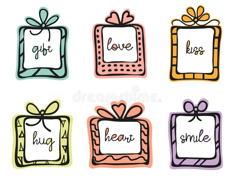 Cute Decorative Frames Set. Hand Drawn Doodle Line, Ink Blob Paint ...