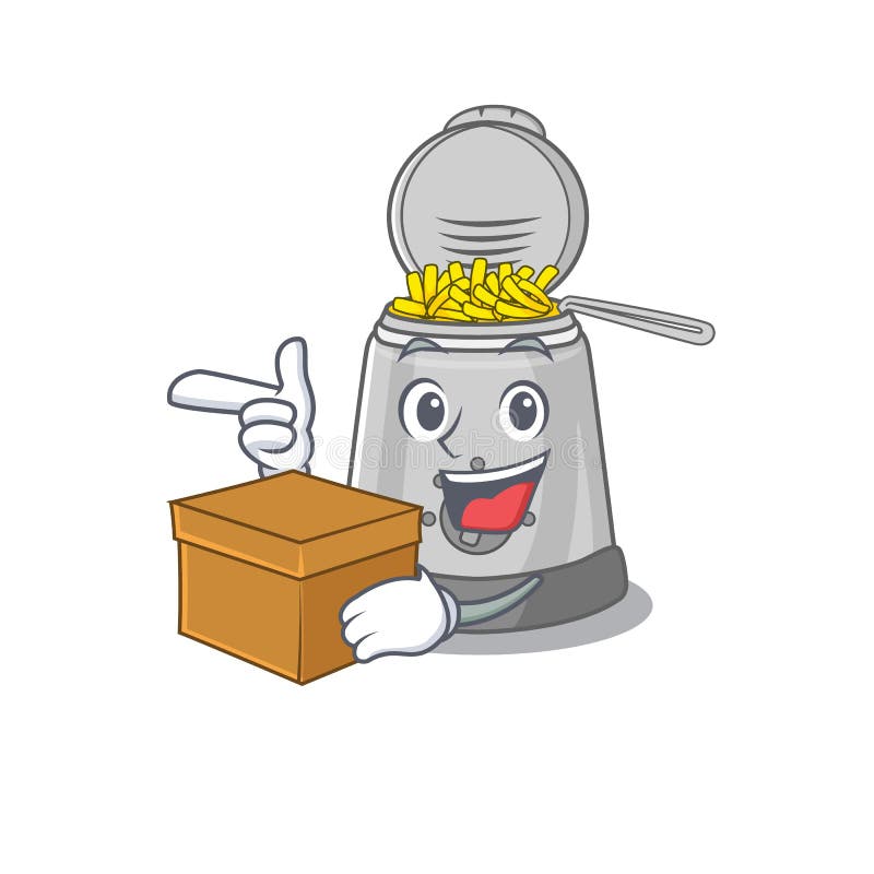 Cute Deep Fryer Cartoon Character Having a Box Stock Vector ...