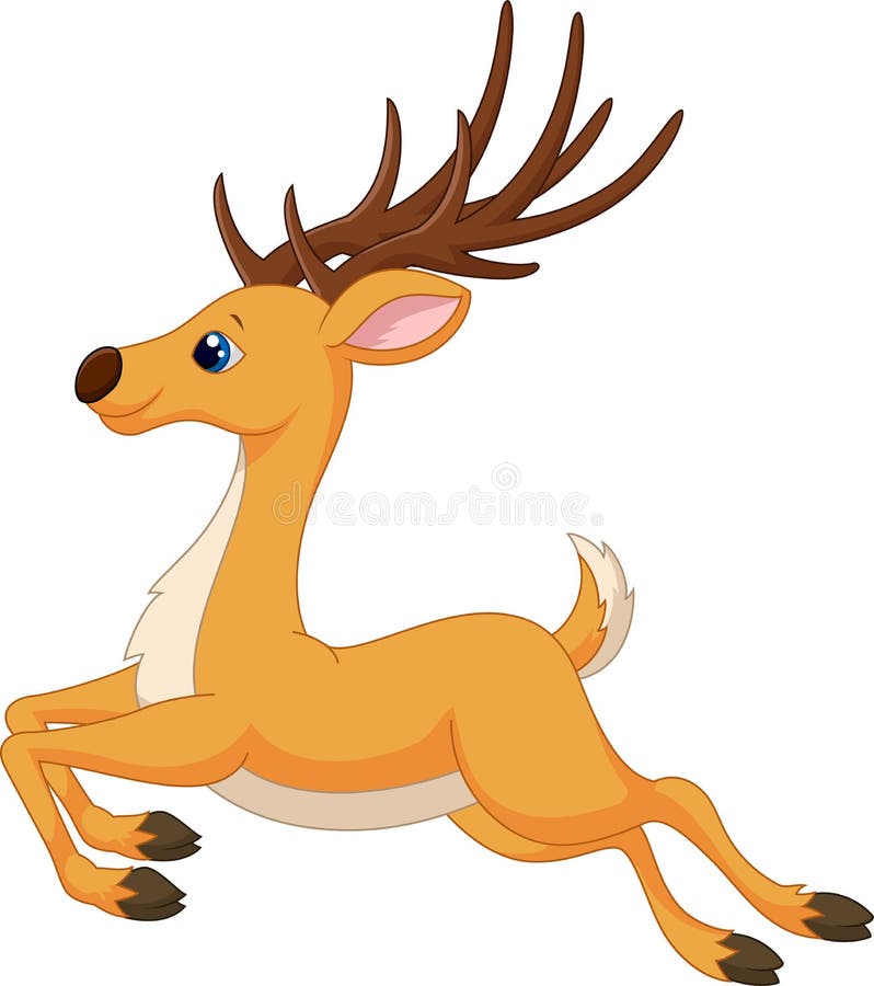 Cute deer cartoon running stock vector. Illustration of happiness ...