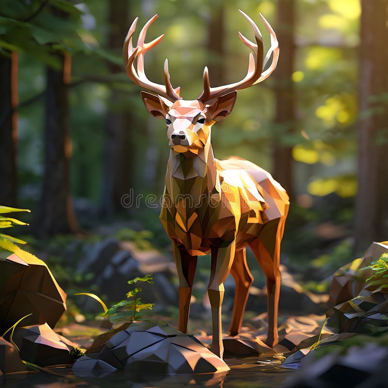 Deer in the Forest Low Poly Isometric 3d Art Stock Illustration - Illustration of wild, deer ...