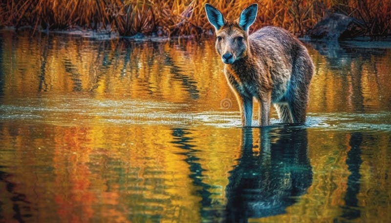 Cute Deer Standing in Tranquil Pond Reflection Generated by AI Stock ...