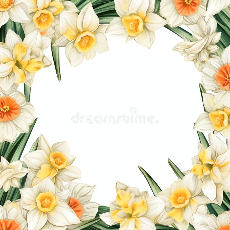 Cute Delicate Daffodils Floral Frame Watercolor Stock Illustration ...