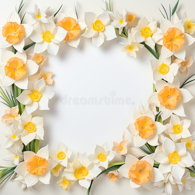Cute Delicate Daffodils Floral Frame Watercolor Stock Illustration ...