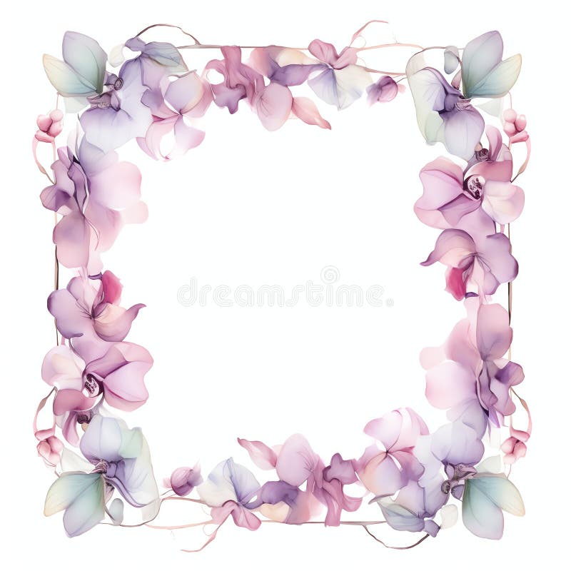 Cute Delicate Orchid Frame Floral Frame Watercolor Stock Illustration ...